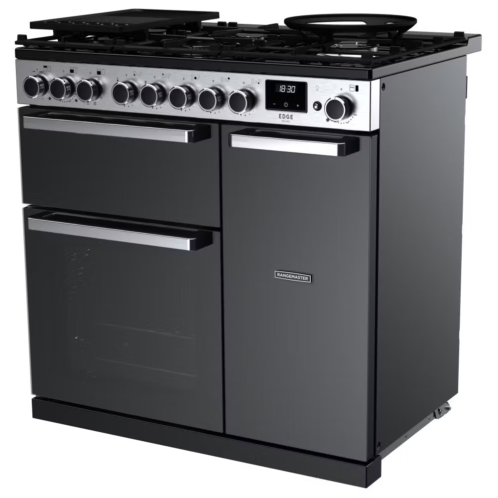 Rangemaster EDDL90DFGBLK/CM1 Edge Deluxe 90cm Dual Fuel Range Cooker ...