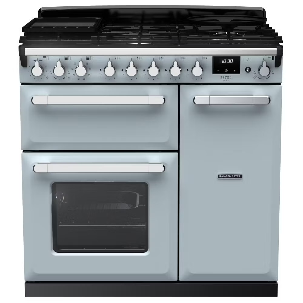 Rangemaster ESDL90DFPMSB/CM1 Estel Deluxe 90cm Dual Fuel Range Cooker ...